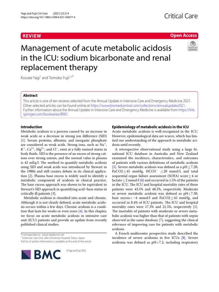 Management of Acute Metabolic Acidosis in The ICU Sodium Bicarbonate ...