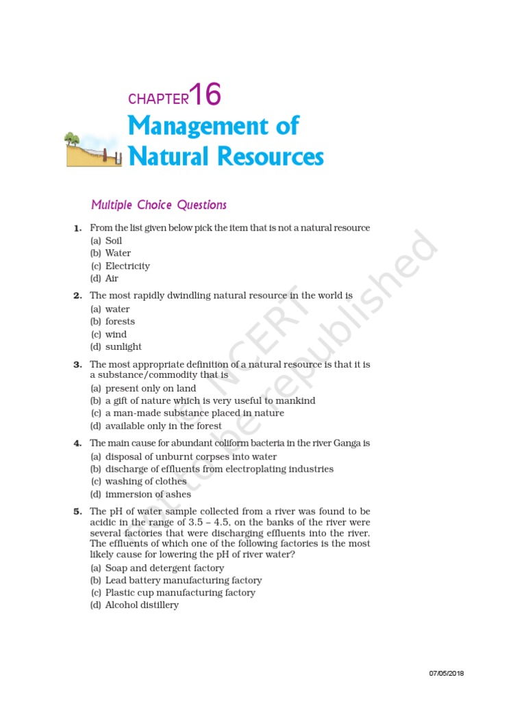 Management of Natural Resources: Multiple Choice Questions | PDF ...