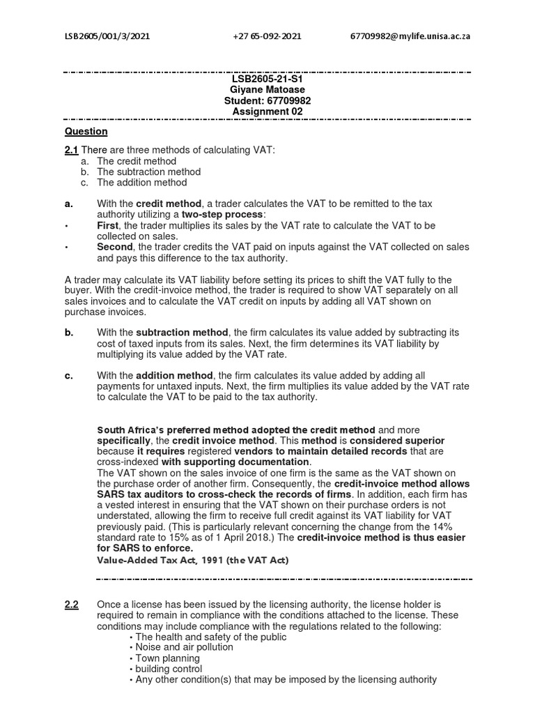 VAT Calculation Methods in LSB2605 | PDF | Value Added Tax | Invoice