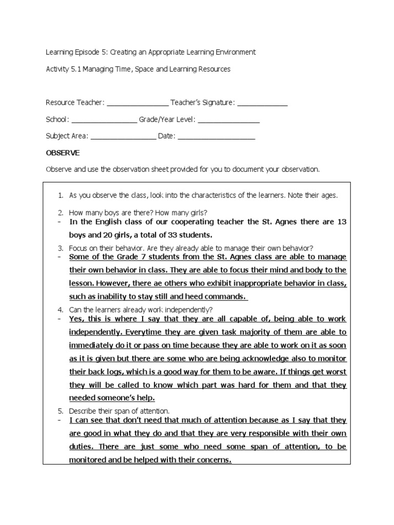 Learning Episode 5 | PDF | Teachers | Classroom Management