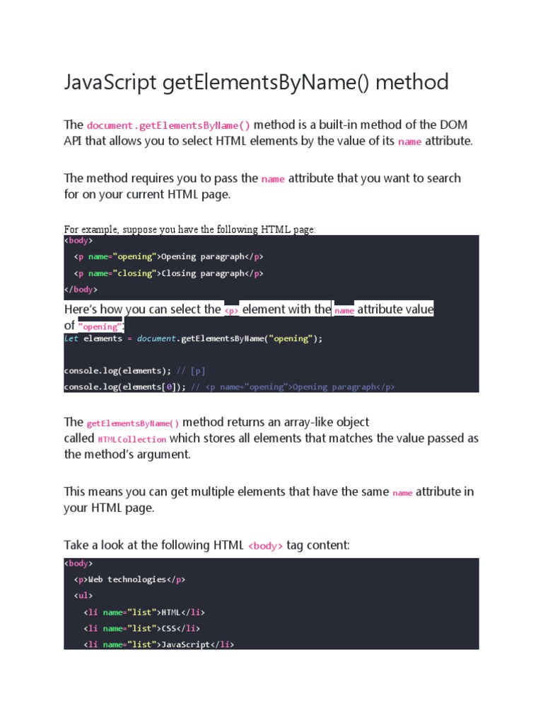 Javascript Getelementsbyname Method | PDF