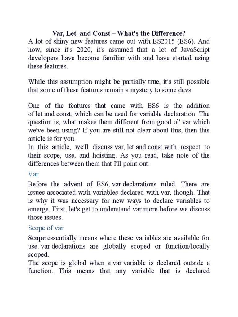 Variable Declarations Approches | PDF | Scope (Computer Science ...