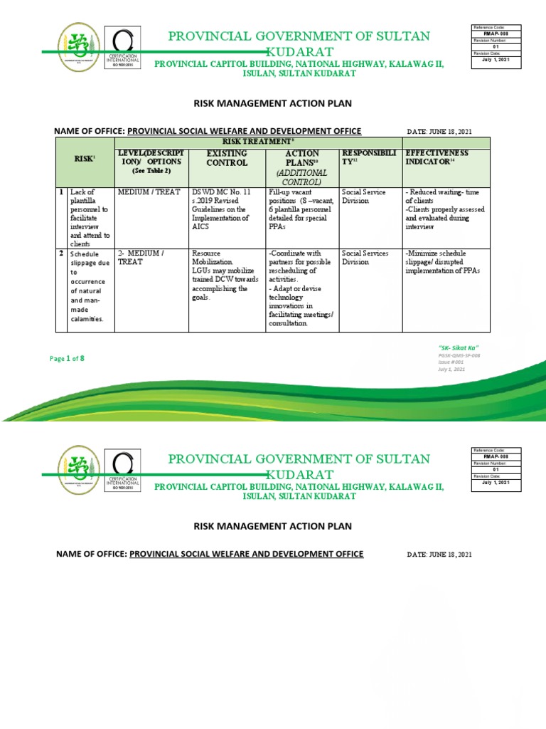 Provincial Government of Sultan Kudarat: Risk Management Action Plan ...
