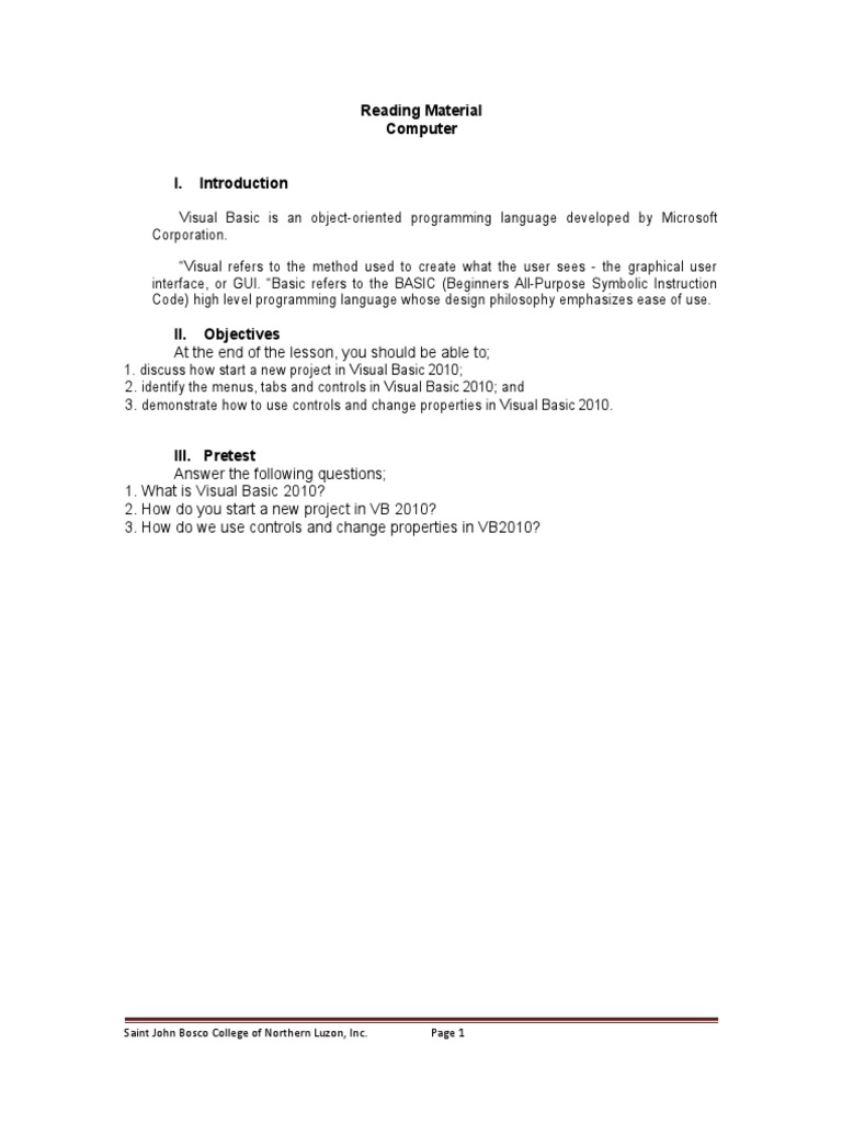 RM 16 - Introduction To Visual Studio 2010 | PDF | Window (Computing) | Menu (Computing)