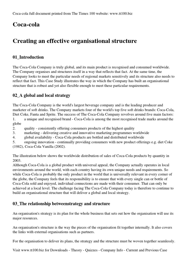 Coca-Cola Creating An Effective Organisational Structure: 01 ...
