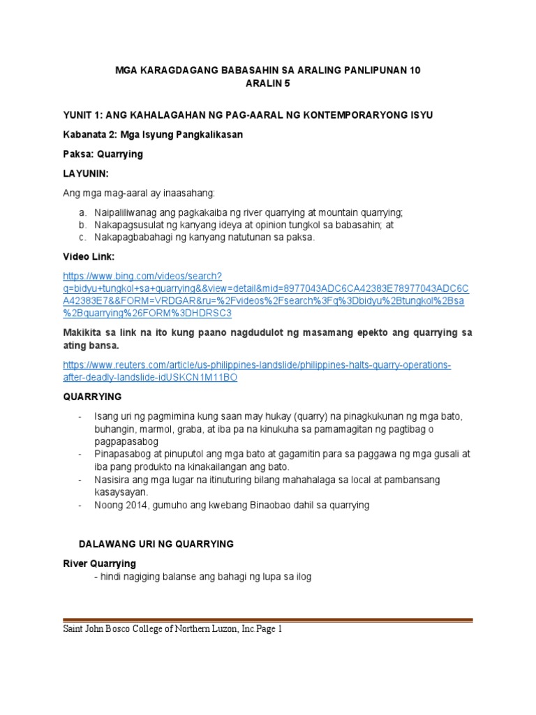ARALIN 5 - Quarrying | PDF