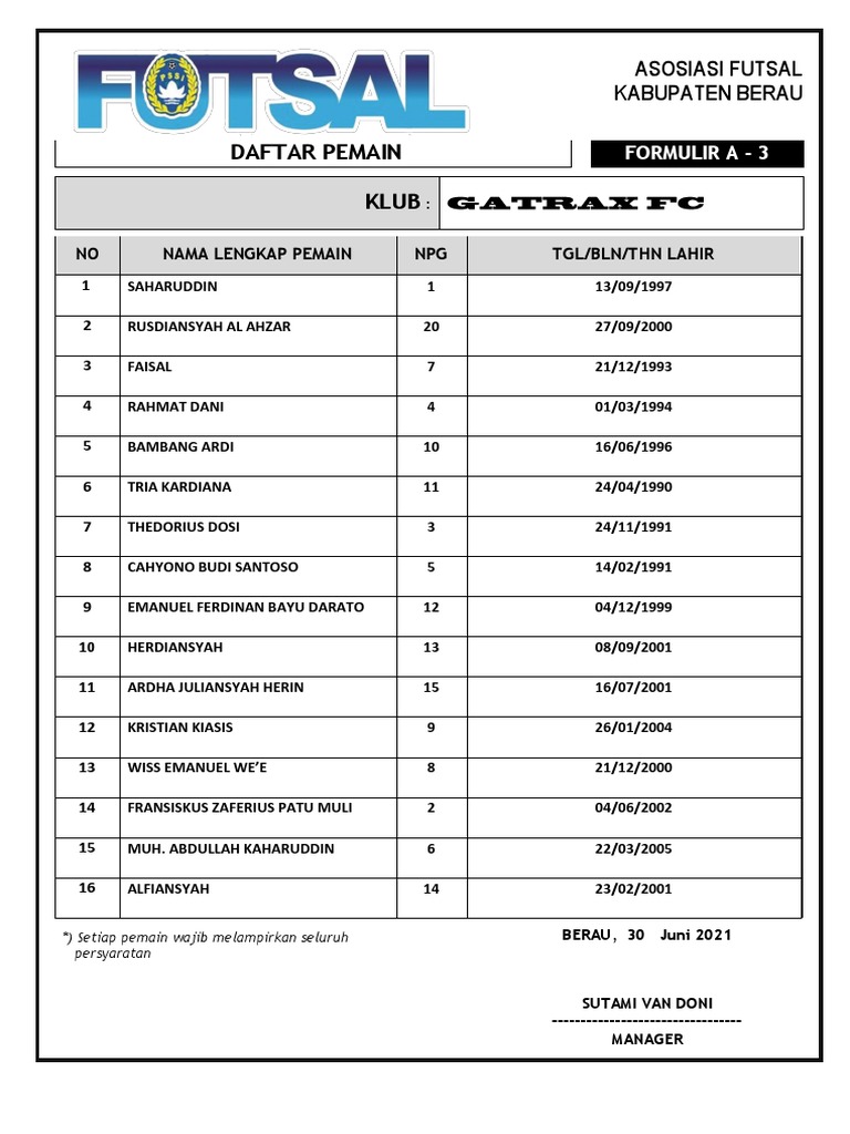 A 3 - Form Data Pemain - LIGA | PDF