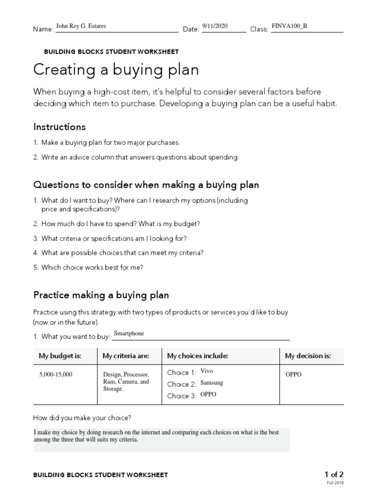 Creating a Buying Plan Worksheet | PDF | Art