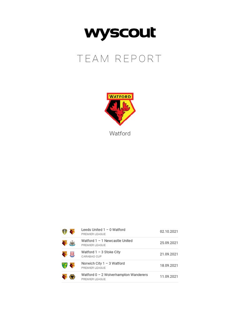 Watford FC - Wyscout Team Report | PDF | Premier League | Association ...