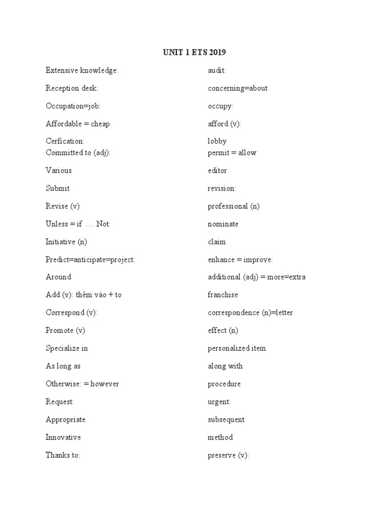 Unit 1 Ets 2019 | PDF