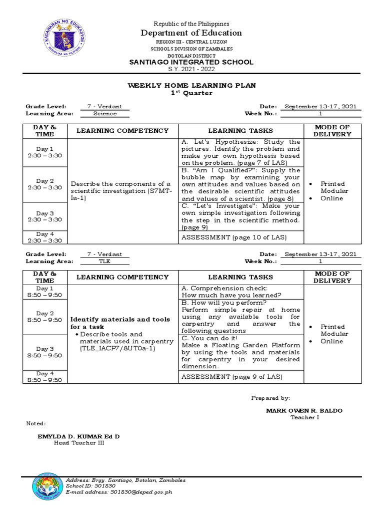 WHLP Format 2021-2022 | PDF | Hypothesis | Cognition