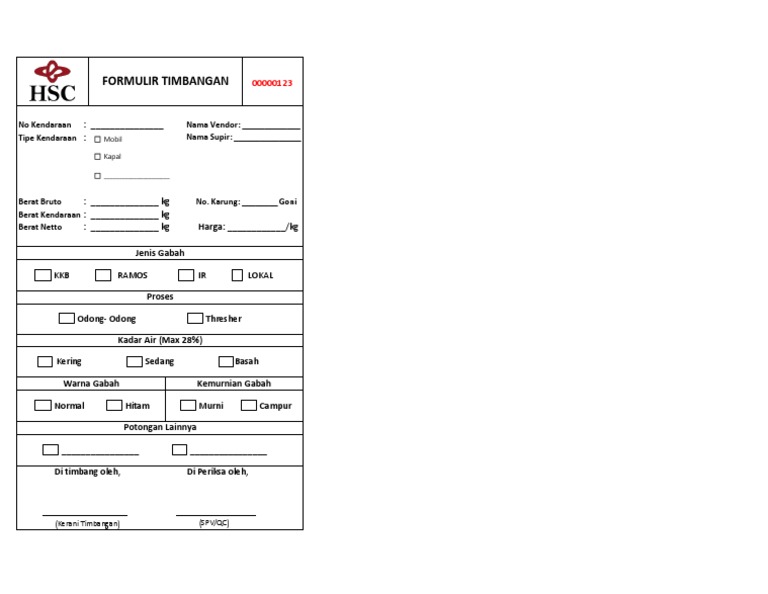 Formulir Timbangan | PDF