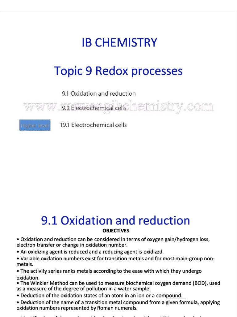 PDF Ib PPT 9 SL DD | PDF | Redox | Chemistry