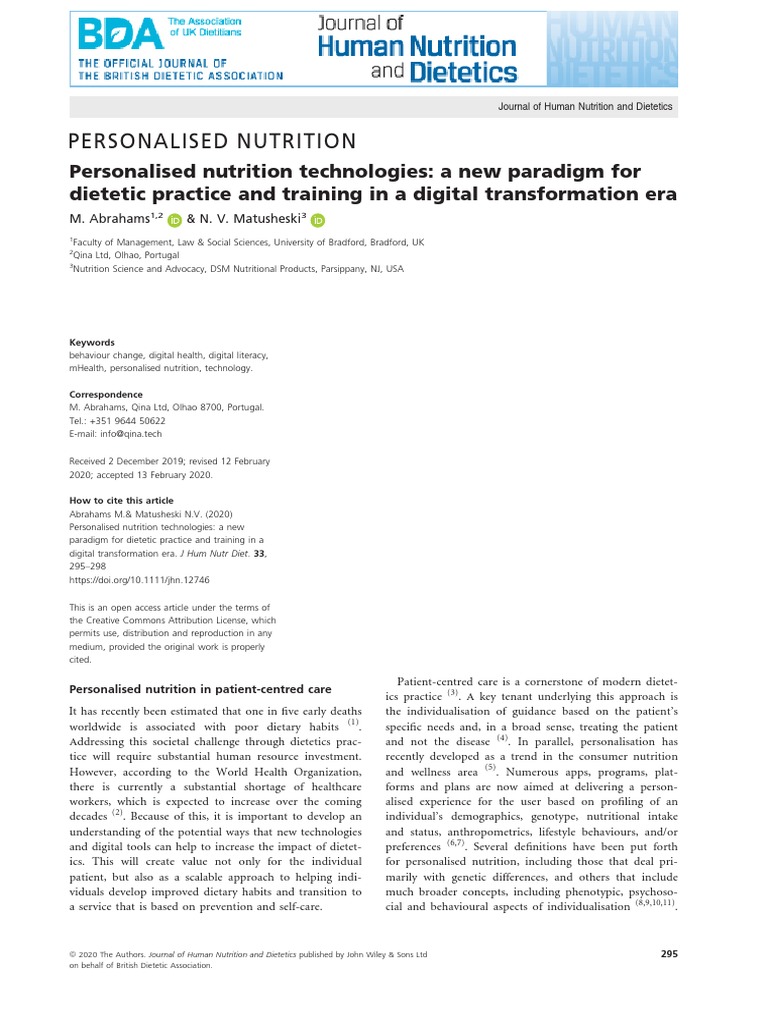 Personalize Nutrition Technology | PDF | Dietitian | Artificial ...