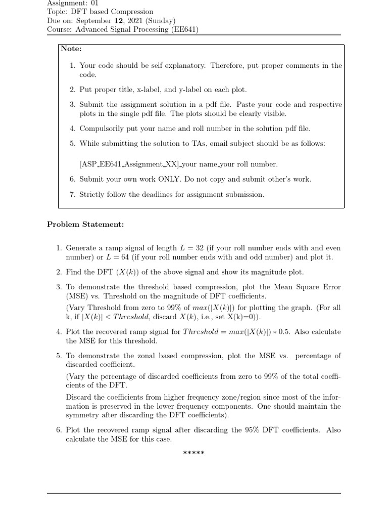 Demonstrating DFT-Based Signal Compression Through Thresholding and Zonal Filtering of ...