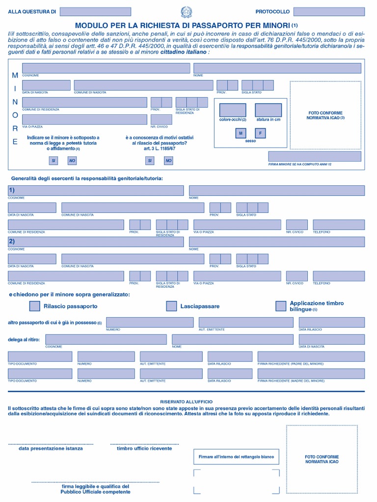 Modulo Passaporto Per Minorenni Ver 250717 | PDF