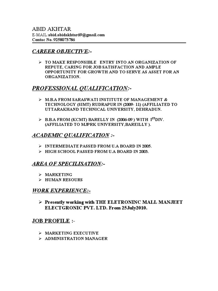Abid Akhtar's Professional Profile | PDF
