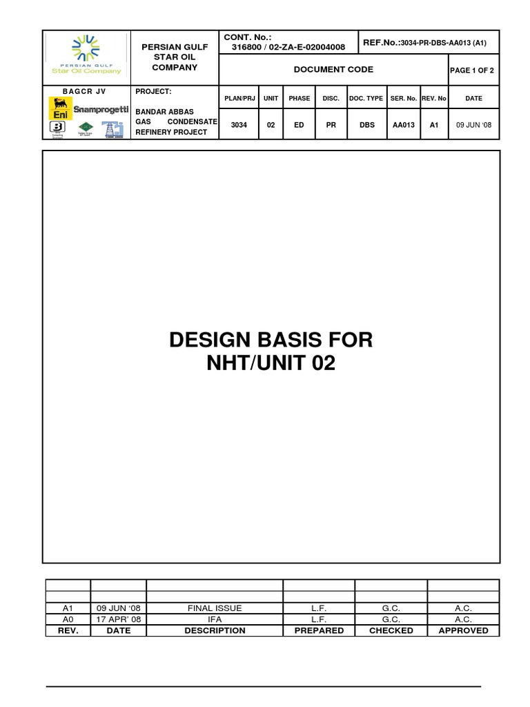 Design Basis For Nht/Unit 02: Snamprogetti | PDF | Oil Refinery | Petroleum