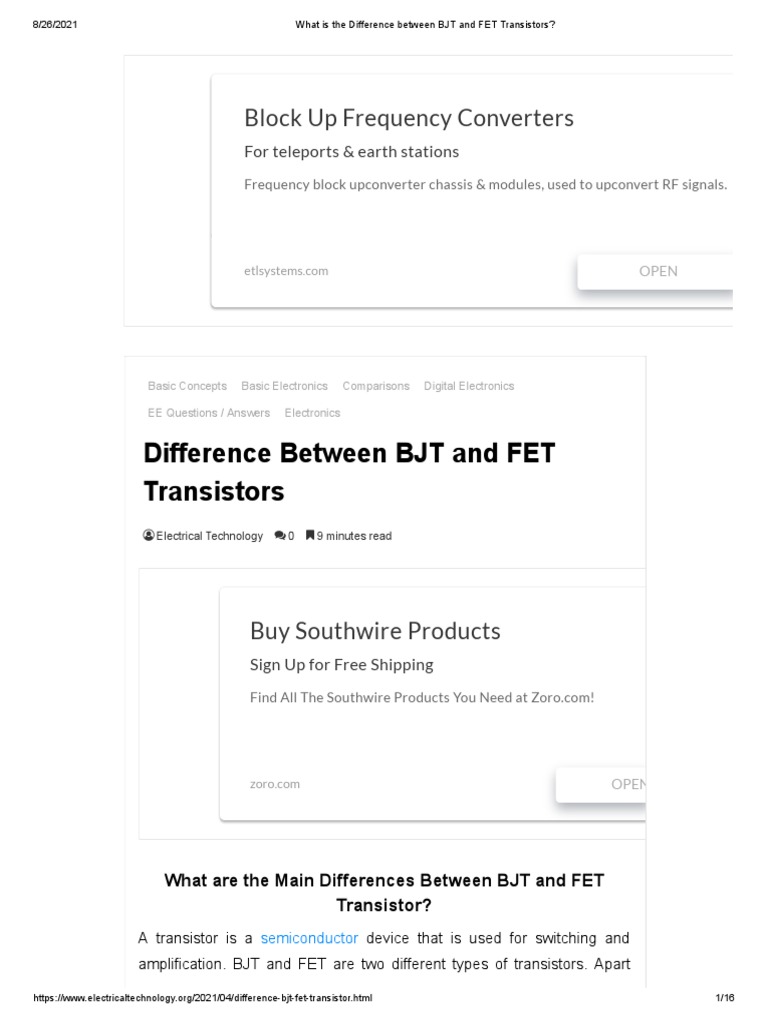 What Is The Difference Between BJT and FET Transistors | PDF | Bipolar Junction Transistor ...