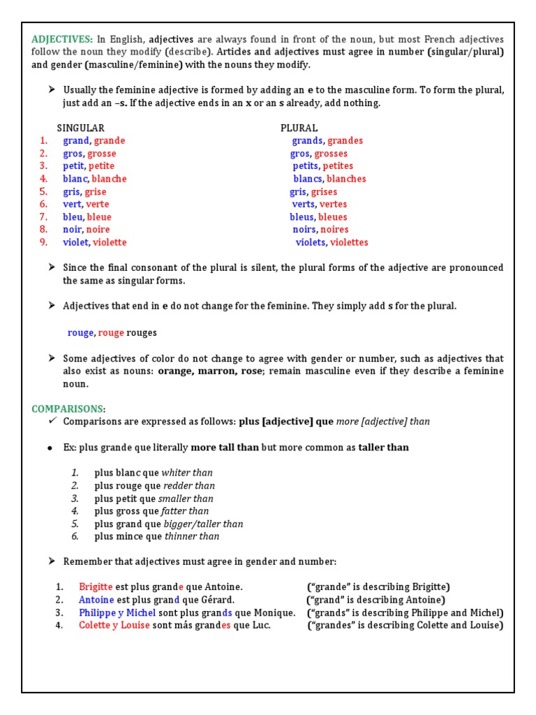 ADJECTIVES French | PDF | Grammatical Gender | Adjective
