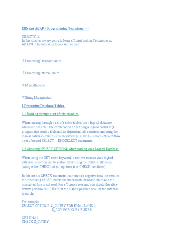 Efficient Abap4 Coding Techniques | PDF | Business | String (Computer Science)