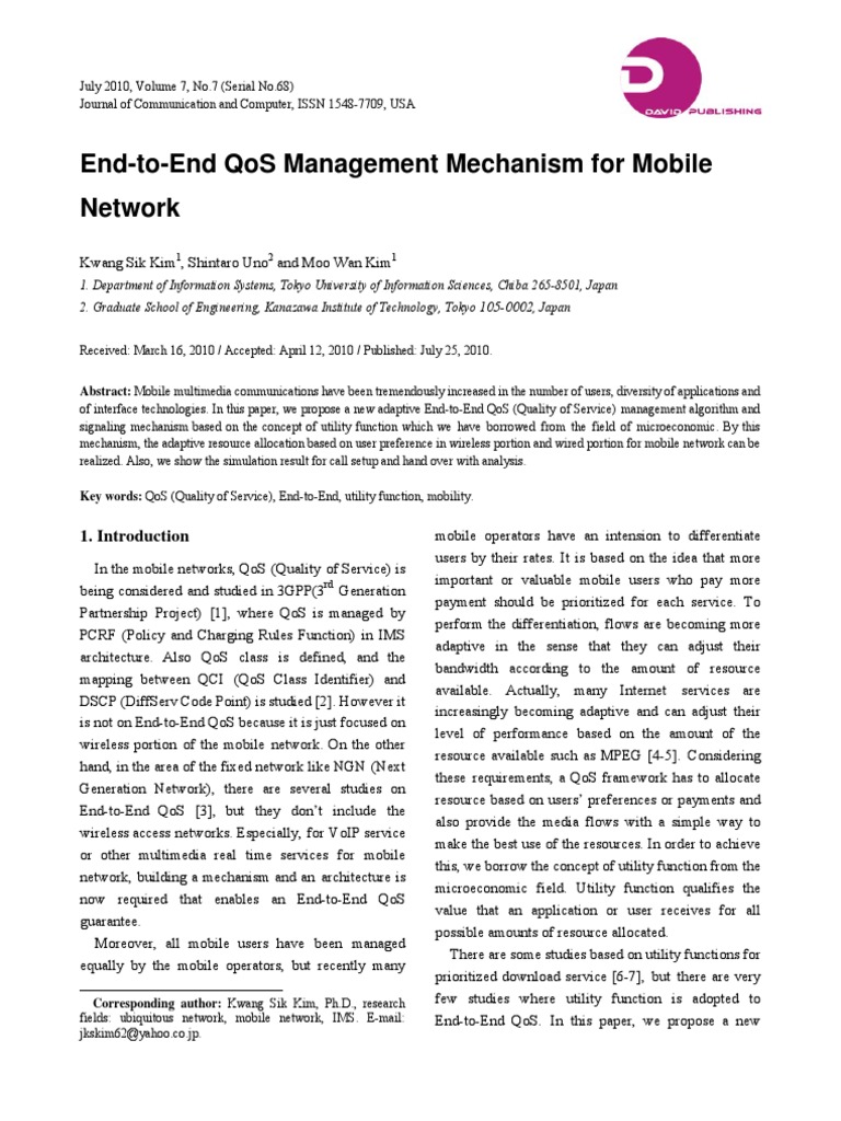 End-To-End Qos Management Mechanism For Mobile Network | PDF | Quality Of Service | Session ...