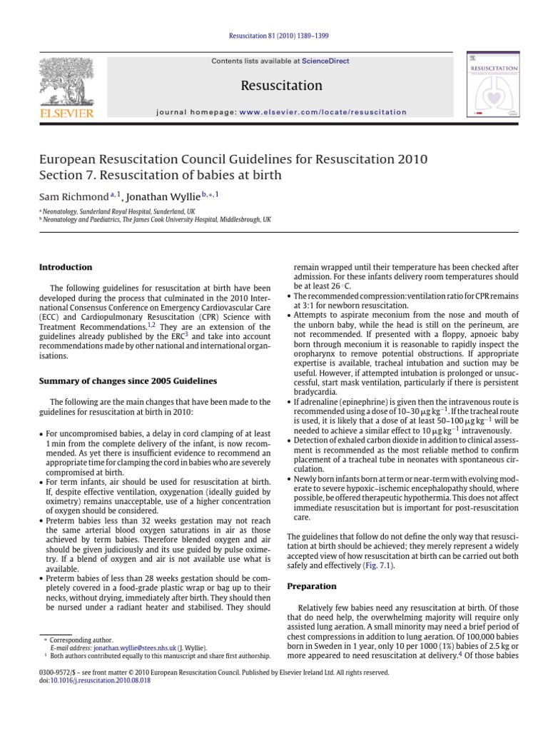 European Resuscitation Council Guidelines For Resuscitation 2010 | PDF