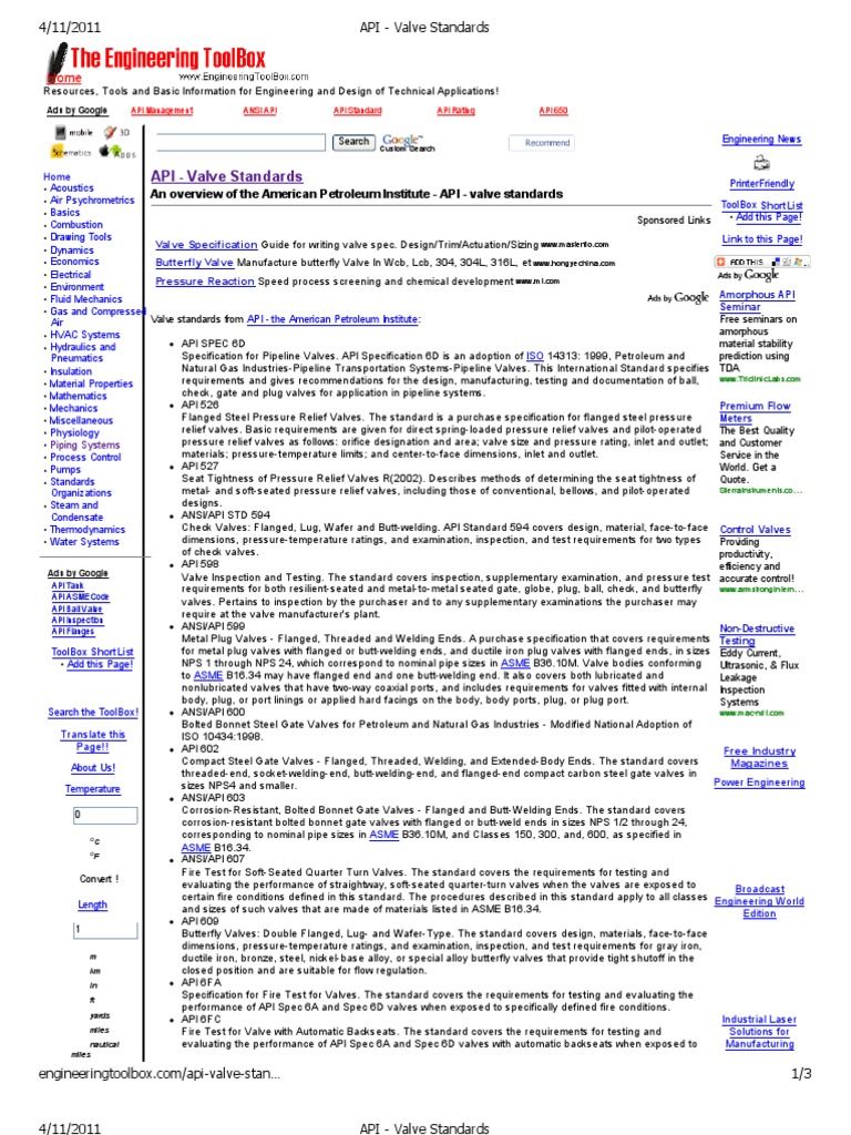 API - Valve Standards | PDF | Valve | Pipe (Fluid Conveyance)