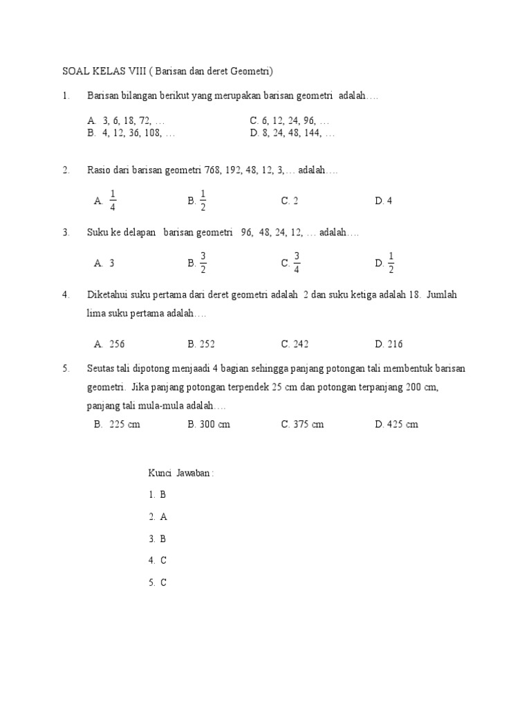 Soal Barisan dan Deret Geometri Kelas 8 | PDF