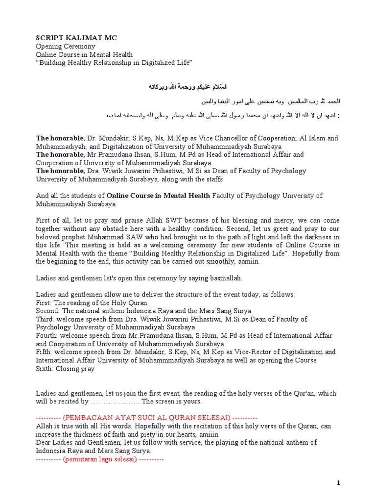 SCRIPT KALIMAT MC Kelas Internasional Gasal 2021 | Download Free PDF ...