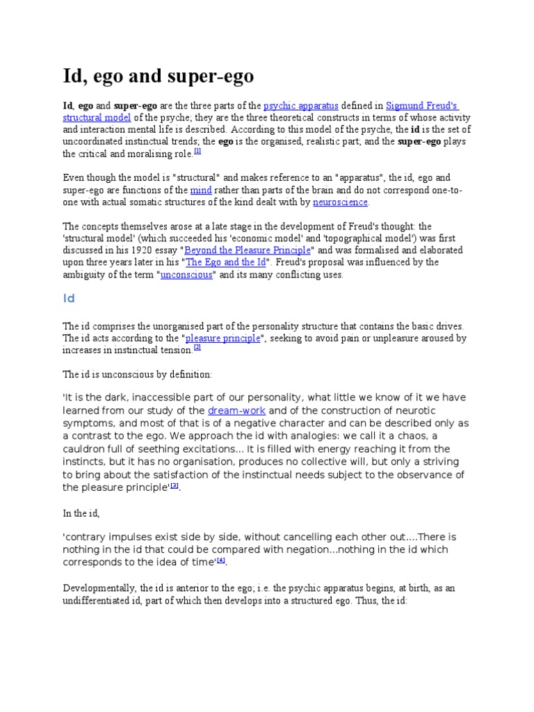 Id, Ego and Super-Ego Are The Three Parts of The | PDF | Defence ...