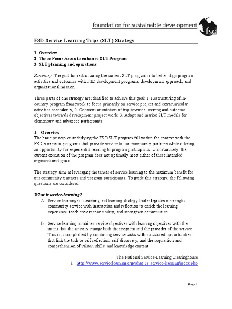 SLT Strategy Outline | PDF | Service Learning | Goal