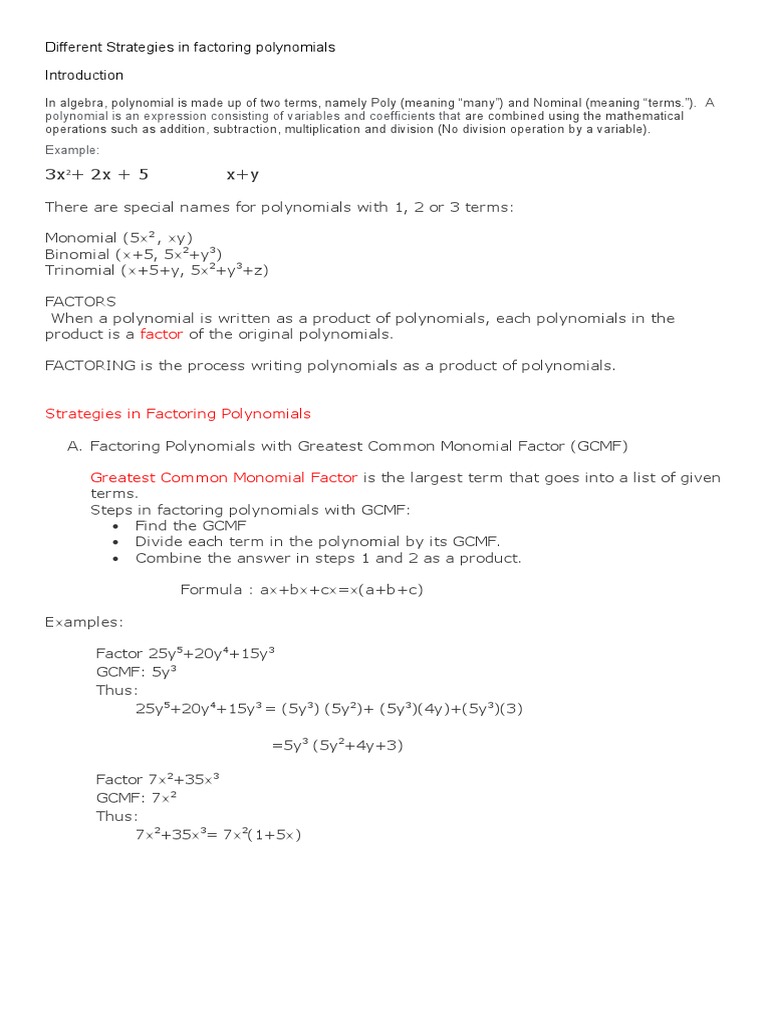 Strategies for Factoring Polynomials | PDF | Factorization | Polynomial