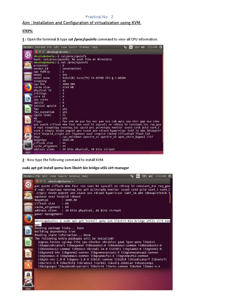 Practical No: 2: Aim: Installation and Configuration of Virtualization Using KVM | PDF