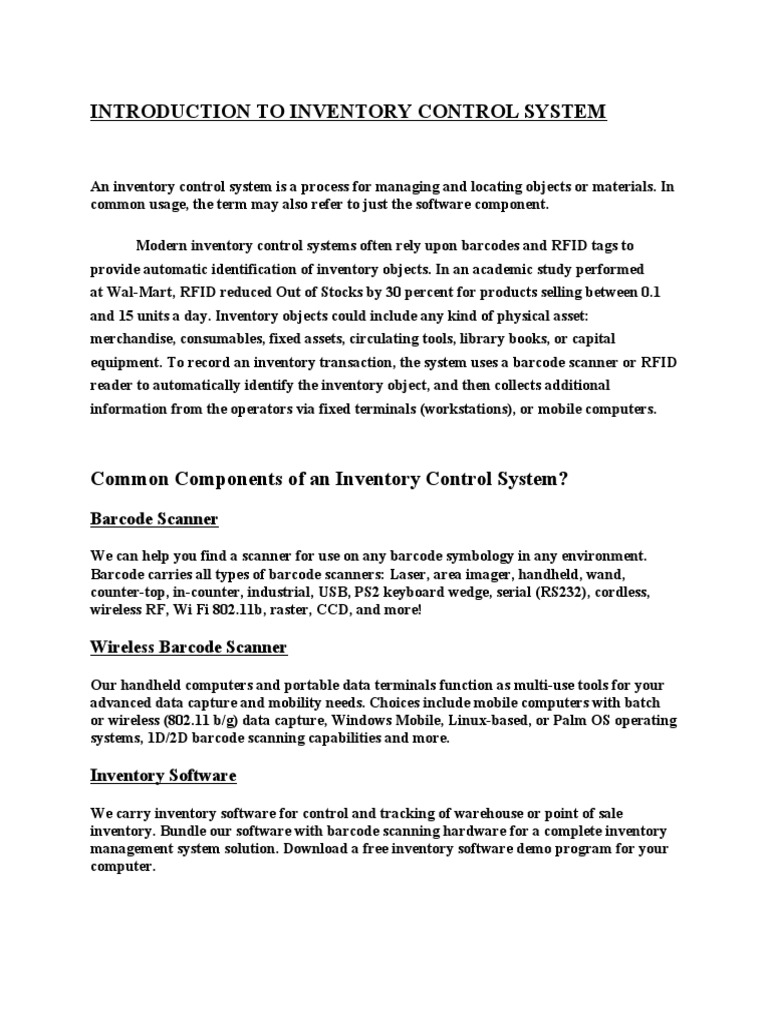 Introduction To Inventory Control System Pdf Inventory Barcode