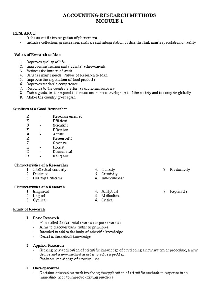 Module 1 Accounting Research Methods | PDF | Science | Scientific Method
