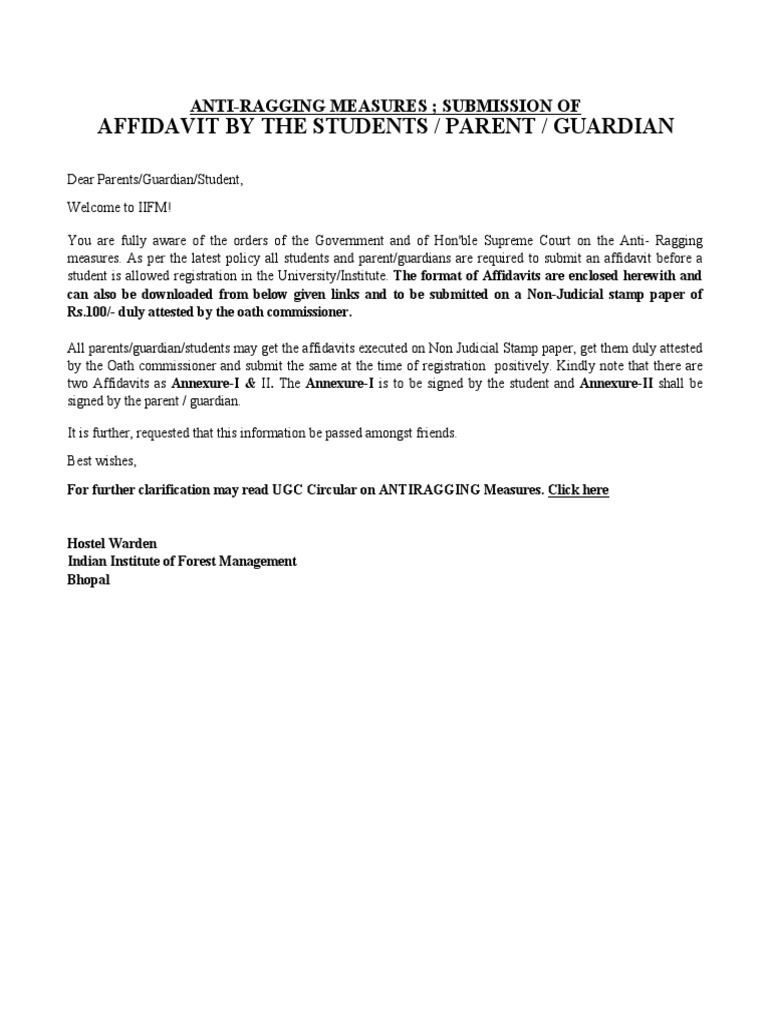 Student Anti Ragging Form | PDF | Affidavit | Criminal Law