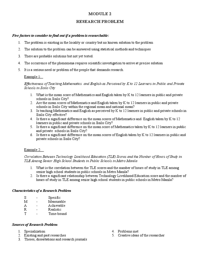 Research Problem: Five Factors To Consider To Find Out If A Problem Is Researchable | PDF ...