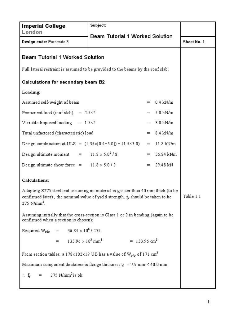 Beam Design Calculations for UB Sections | PDF | Bending | Beam (Structure)