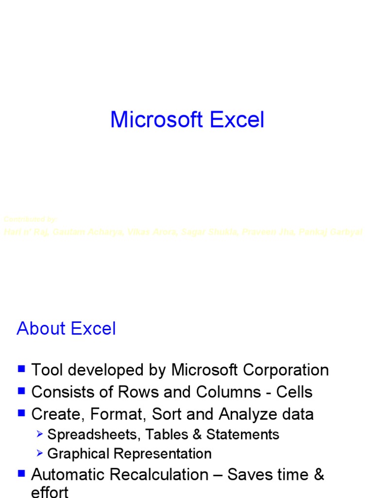 Microsoft Excel Hari N Raj Gautam Acharya Vikas Arora Sagar Shukla