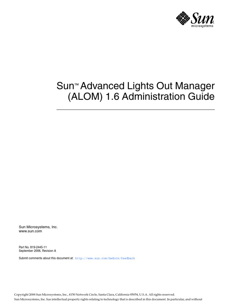 Sun Advanced Lights Out Manager (ALOM) 1.6 Administration Guide | PDF
