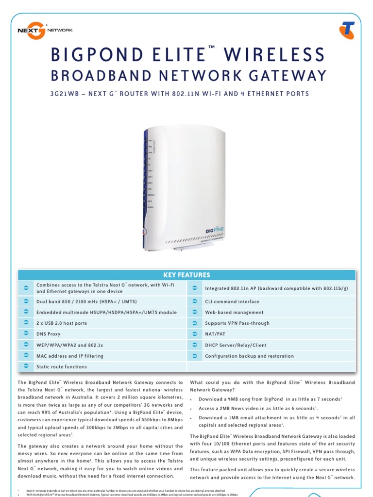 21 BigPond Spec Sheet | PDF | Wi Fi | Wireless Lan