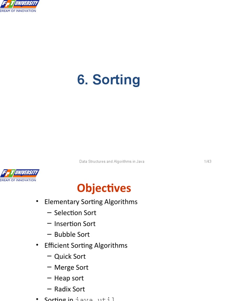 Sorting: Data Structures and Algorithms in Java 1/43 | PDF | Array Data Structure | Mathematical ...