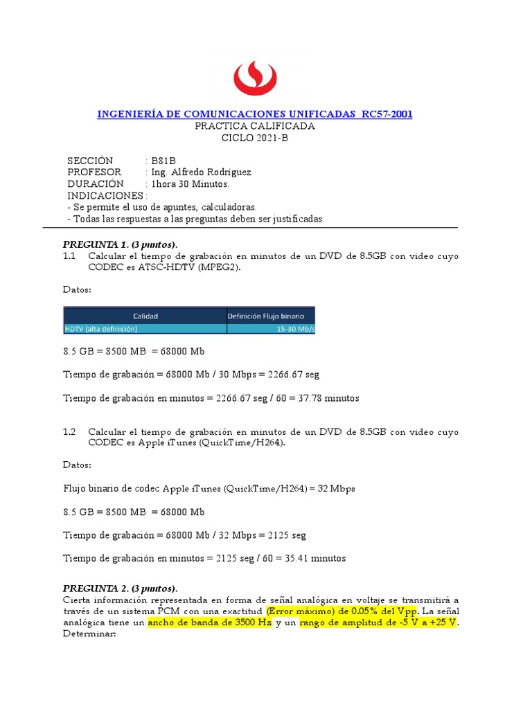 PC1 2021-B - Completo - Lapiz | PDF | Protocolos de red | Ingeniería en telecomunicaciones