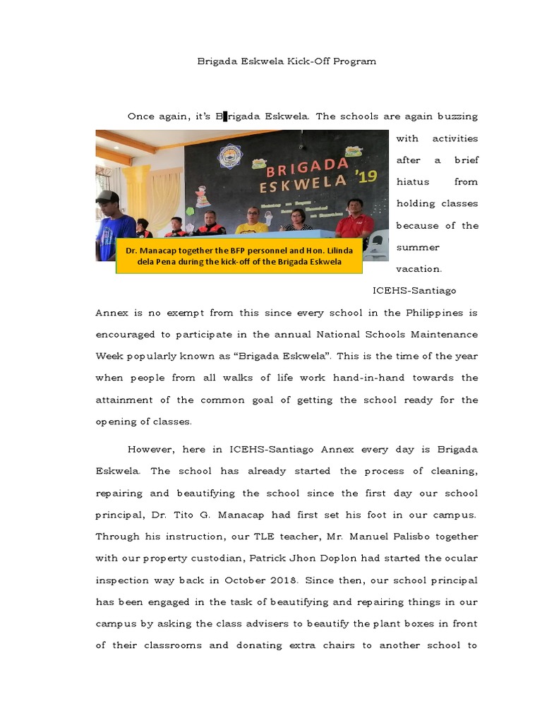 2019 BRIGADA ESKWELA PROGRAM-kick Off | PDF