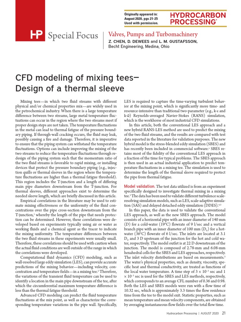 Special Focus: CFD Modeling of Mixing Tees - Design of A Thermal Sleeve ...