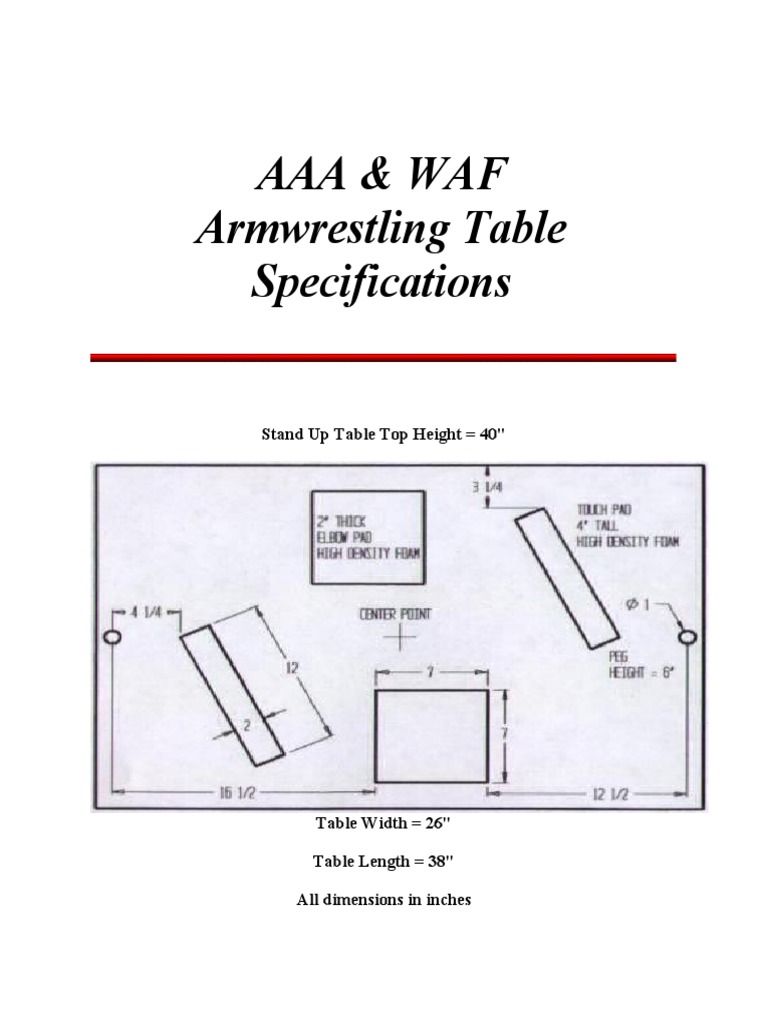 Aaa & Waf Armwrestling Table Specifications: Stand Up Table Top Height ...