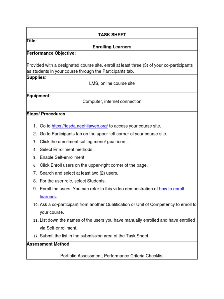 2 - TASK SHEET - Enrolling Learners | PDF | Business | Computers