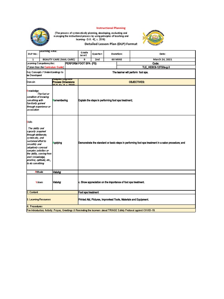 Detailed Lesson Plan (DLP) Format: 1 Beauty Care (Nail Care) 9 2nd 60 ...