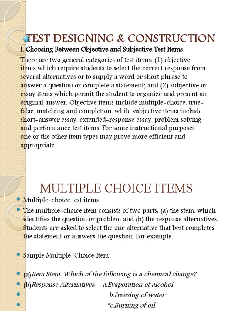 Test Designing Construction | PDF | Multiple Choice | Test (Assessment)
